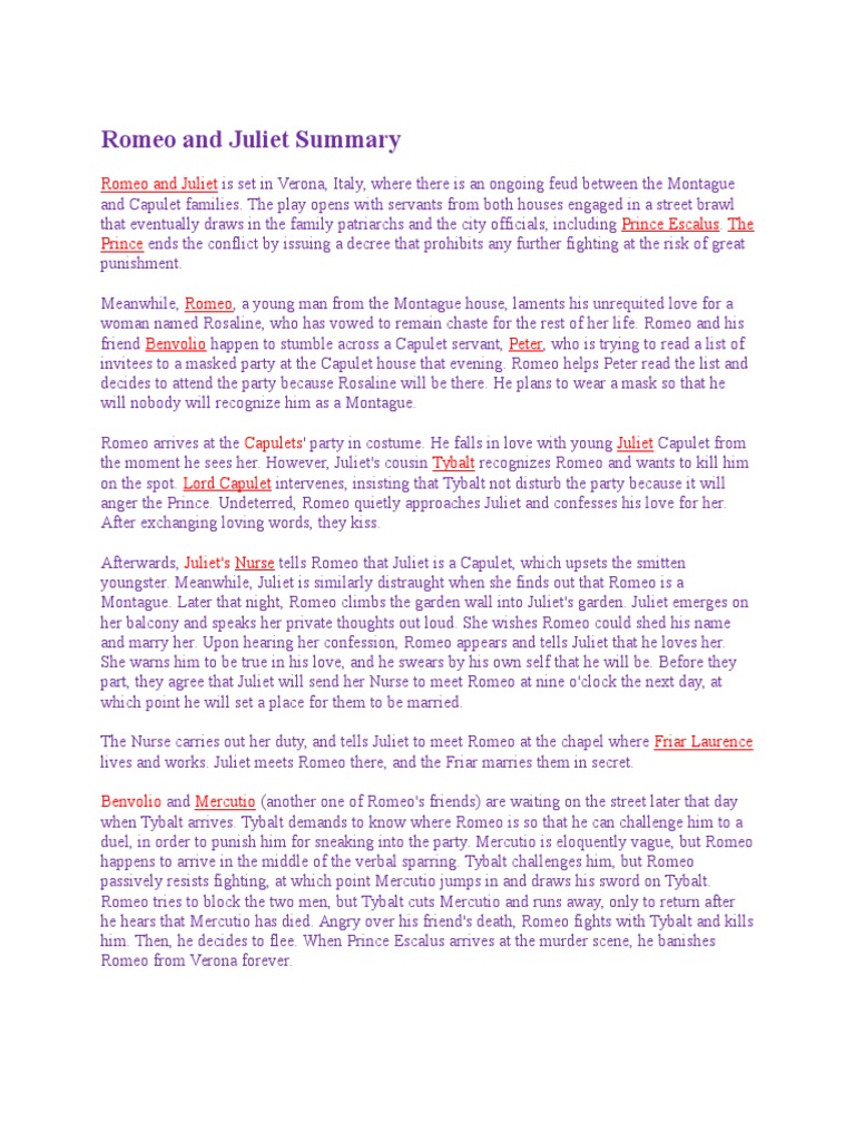 Romeo and Juliet Summary | PDF | Characters In Romeo And Juliet | Tragedy Plays