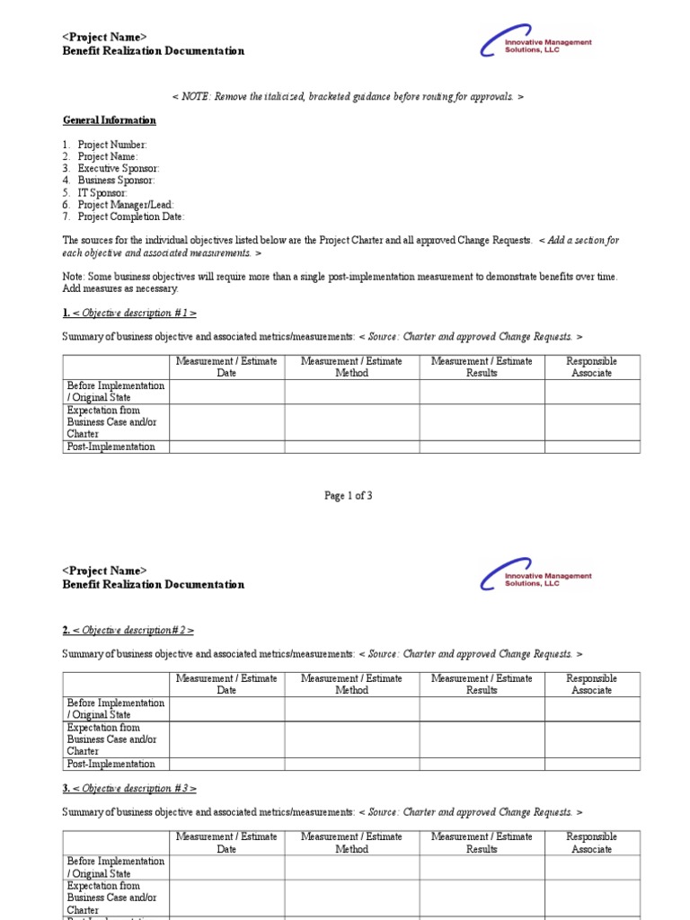 Benefit Realization Tracker Template | PDF