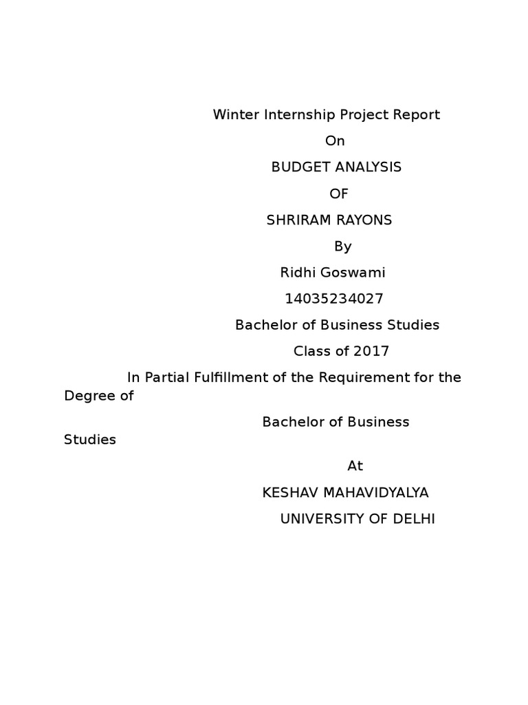 Winter Internship Project Report | PDF | Working Capital | Revenue