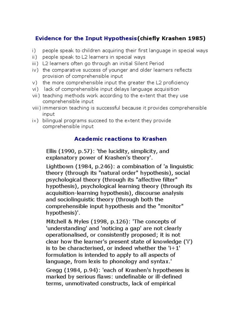 Evidence For The Input Hypothesis | PDF | Second Language | Second ...