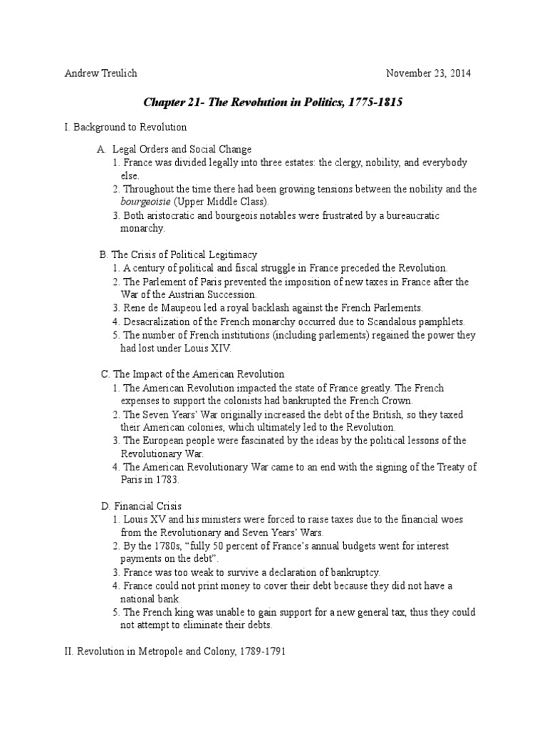 Chapter 21 AP Euro Outline | PDF | Reign Of Terror | Napoleon