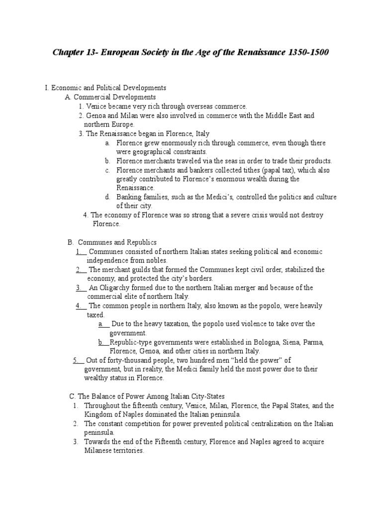 Chapter 13 Outline | PDF | Humanism | Renaissance