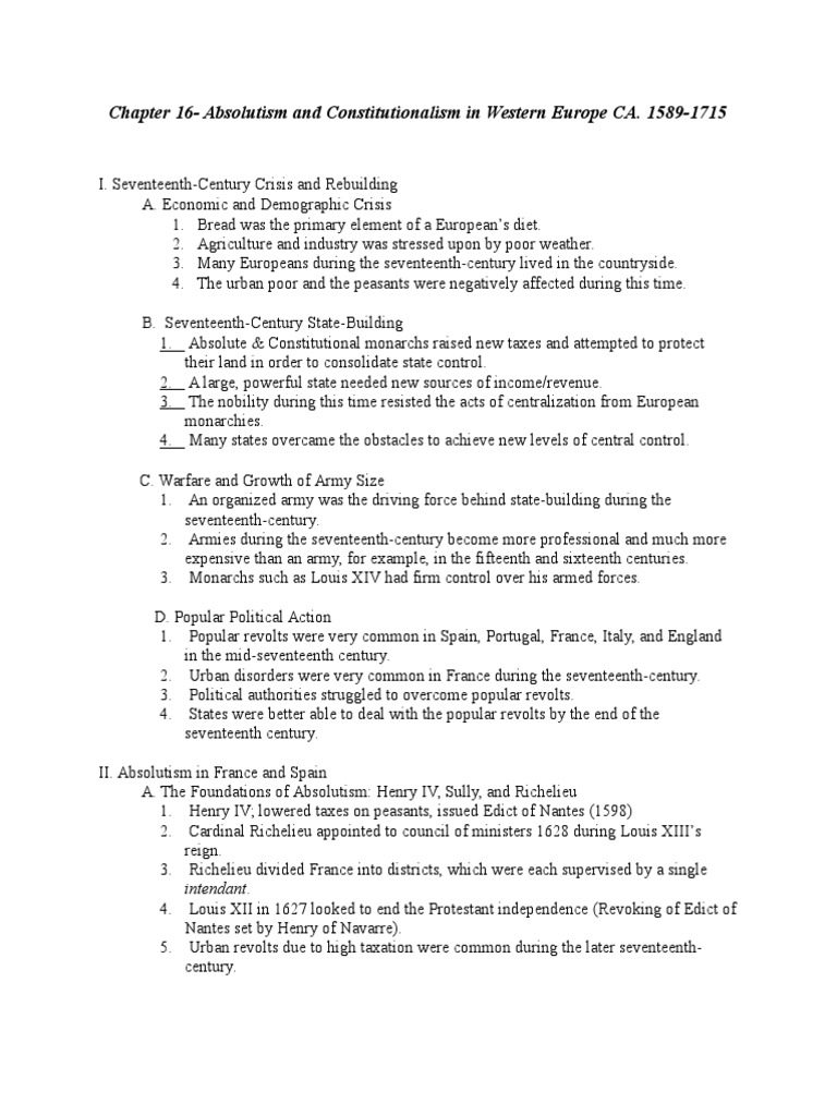 Chapter 16 Outline AP Euro | PDF | Louis Xiv Of France | Absolute Monarchy
