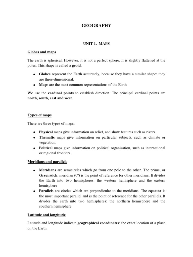 UNIT 1. MAPS Globes and Maps The | PDF | Sphere | Latitude