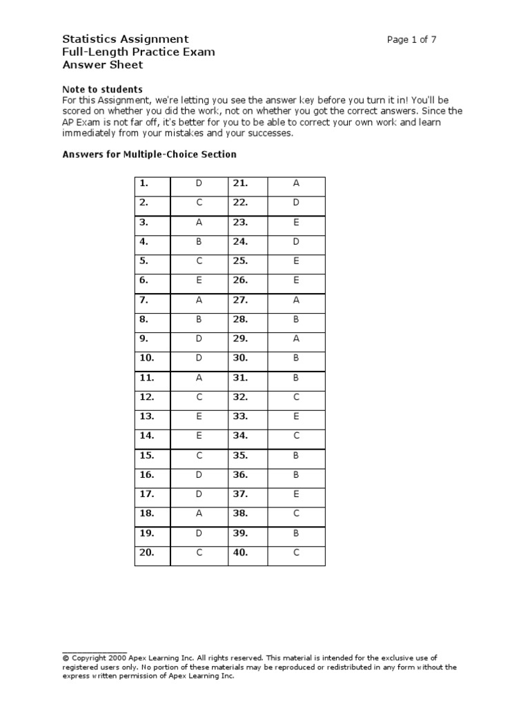 Answer Key To Sample AP-Exam | PDF | Skewness | Standard Deviation