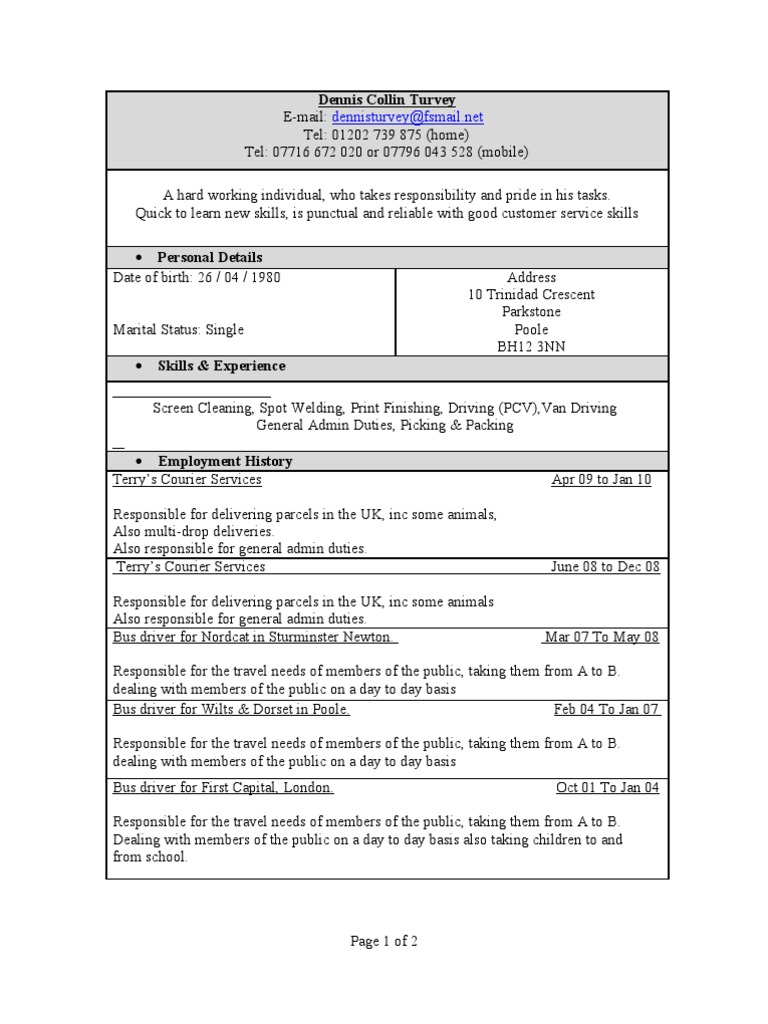 Dennis' CV | Download Free PDF | Transport