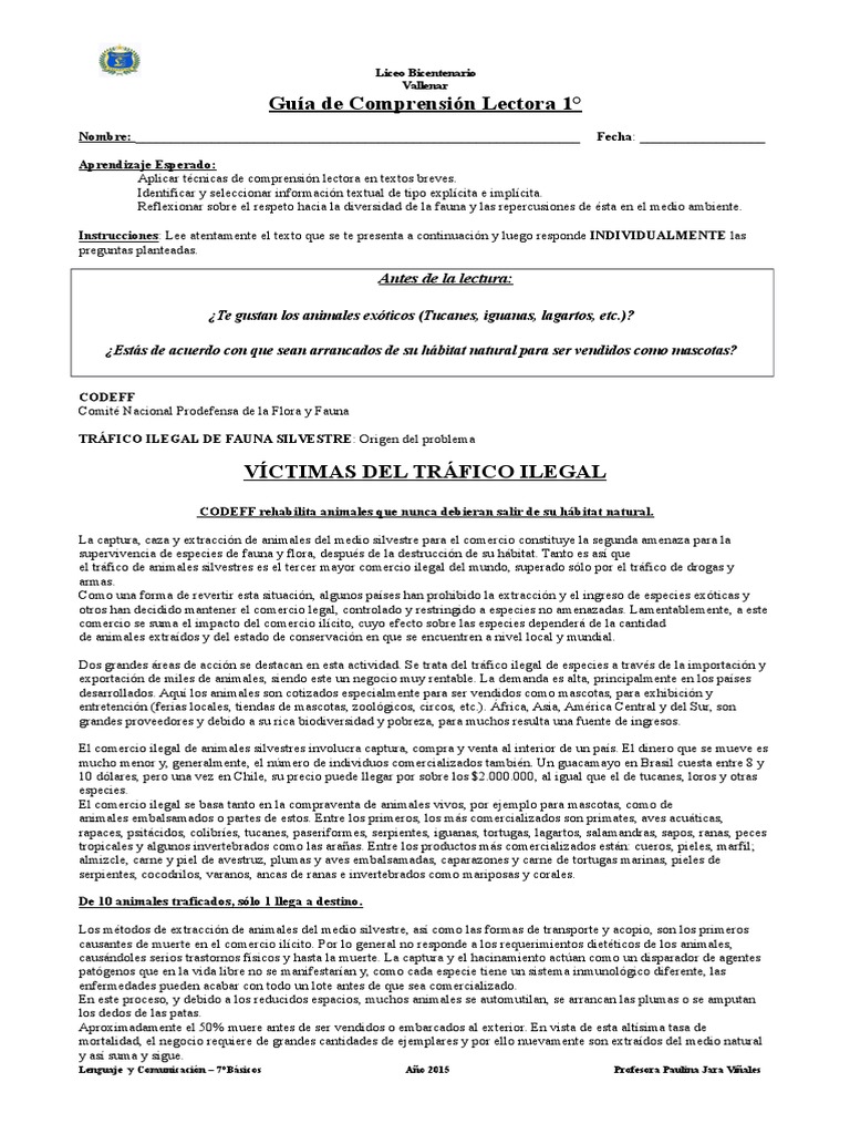 Tráfico Ilegal de Fauna Silvestre | PDF | Mascota | Comprensión lectora