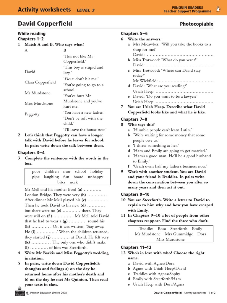 David Copperfield Chapters 1-2 Activities | PDF | David Copperfield