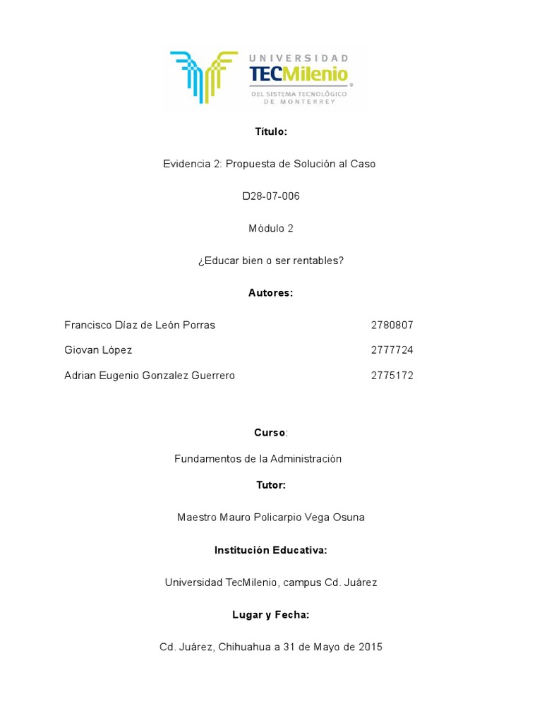Fundamentos de Administracion Caso de Estudio y Propuesta de Solucion ...