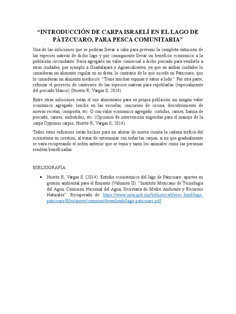 Introducción de Carpa Israelí en El Lago de Pátzcuaro | PDF | Tecnología