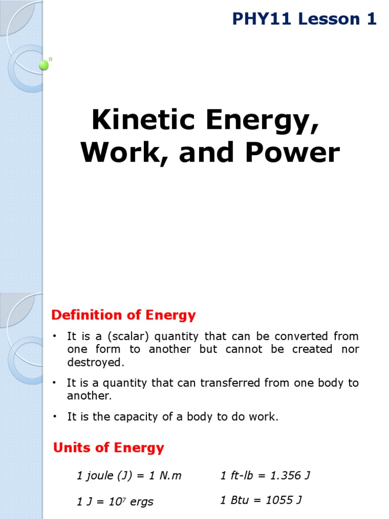 Kinetic Energy, Work, and Power Overview | PDF | Kinetic Energy | Force
