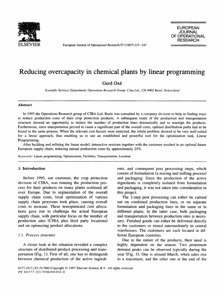 Reducing Overcapacity in Chemical Plants by Linear Programming | PDF ...