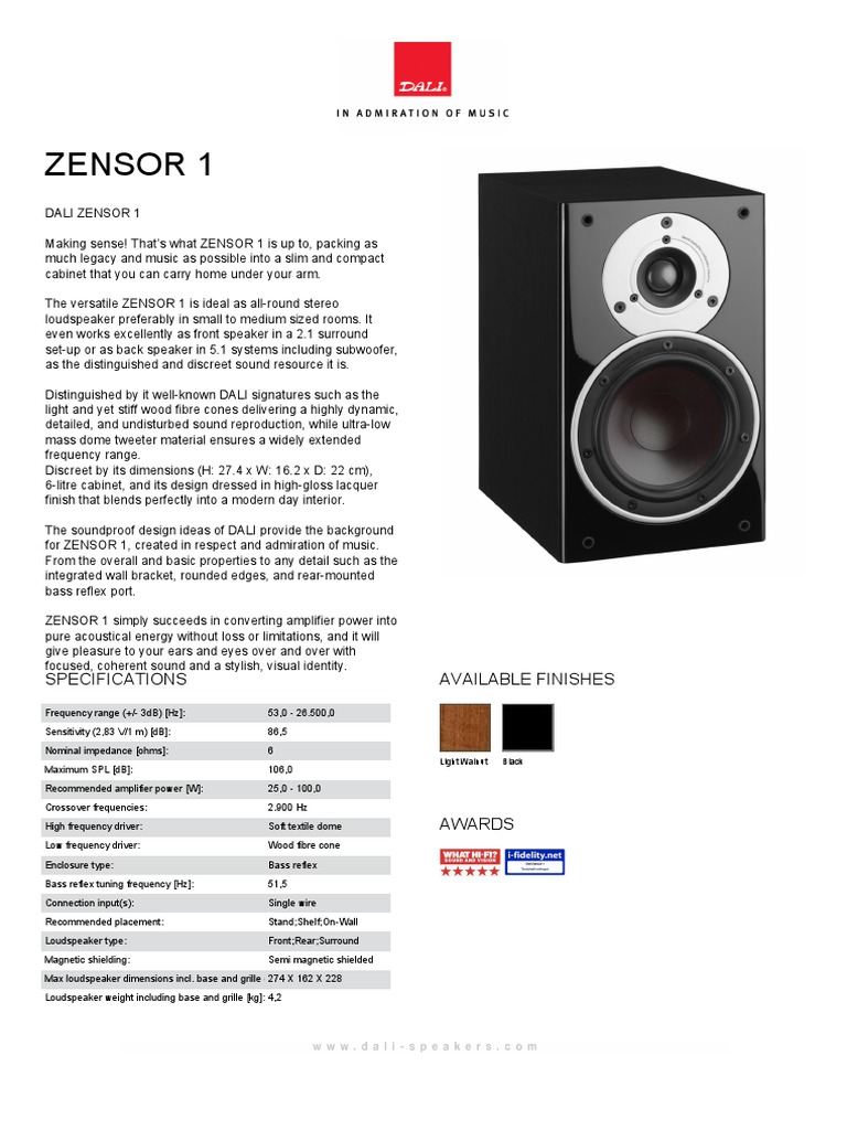 DALI ZENSOR 1 Speaker Specifications | PDF