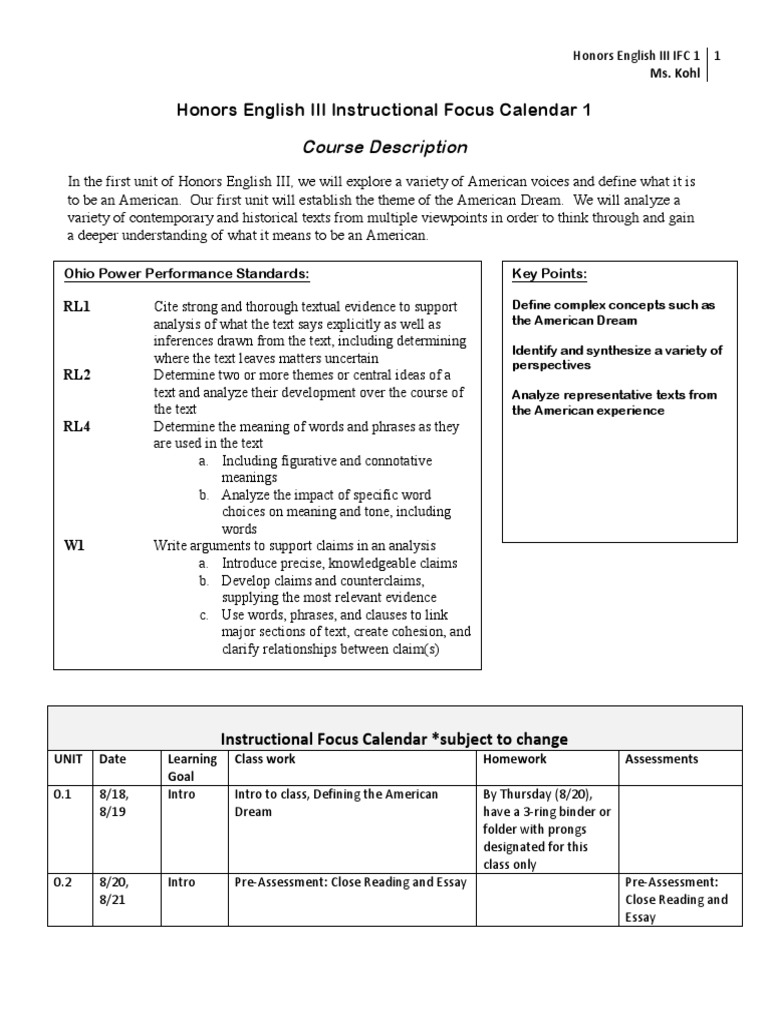 Honors English III Course Guide | PDF | Phrase | English Language