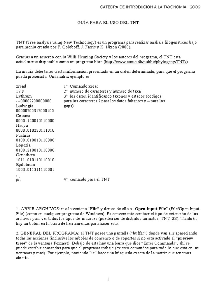 Guia para El Uso Del TNT | PDF | Filogenética | Archivo de computadora