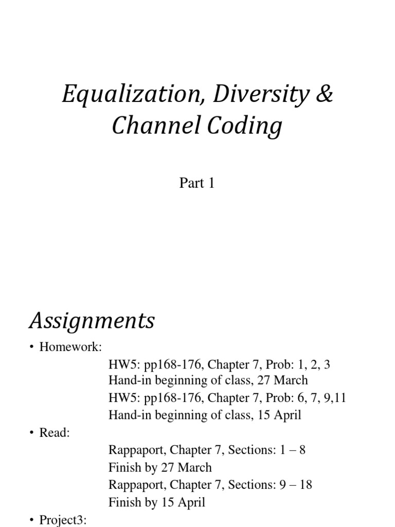 WC - 2015S - Lecture 6 - Equalization, Diversity & Channel Coding - Part1 - Me2 | PDF | Mean ...
