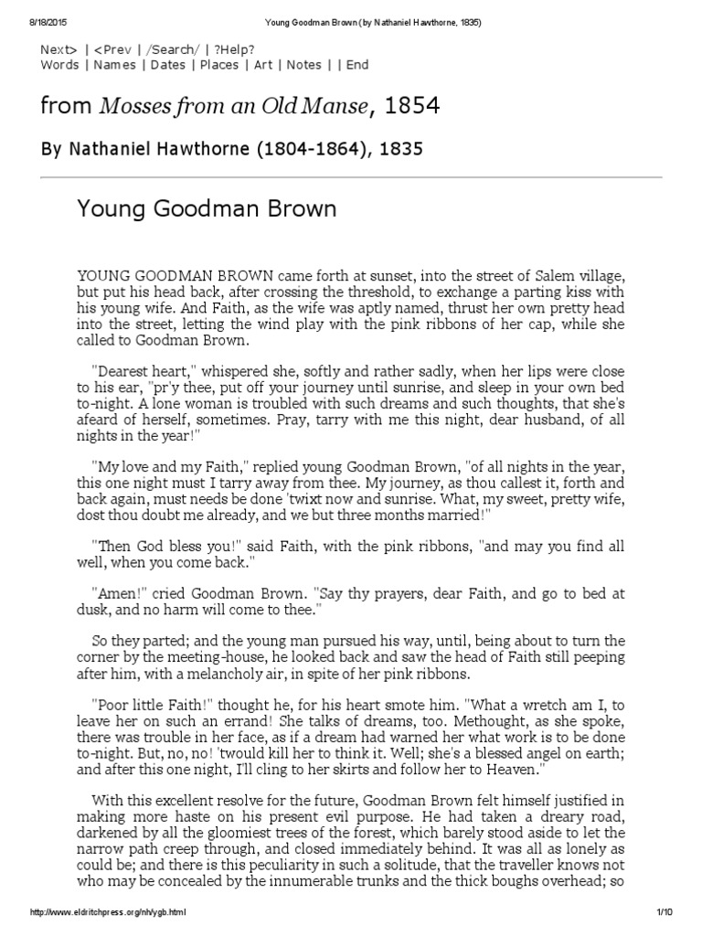 Young Goodman Brown (By Nathaniel Hawthorne, 1835) | PDF | Nathaniel ...
