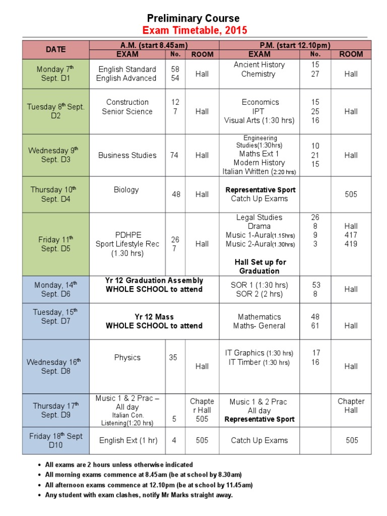 Prelim Exam Timetable 2015 | PDF | Test (Assessment) | Curriculum