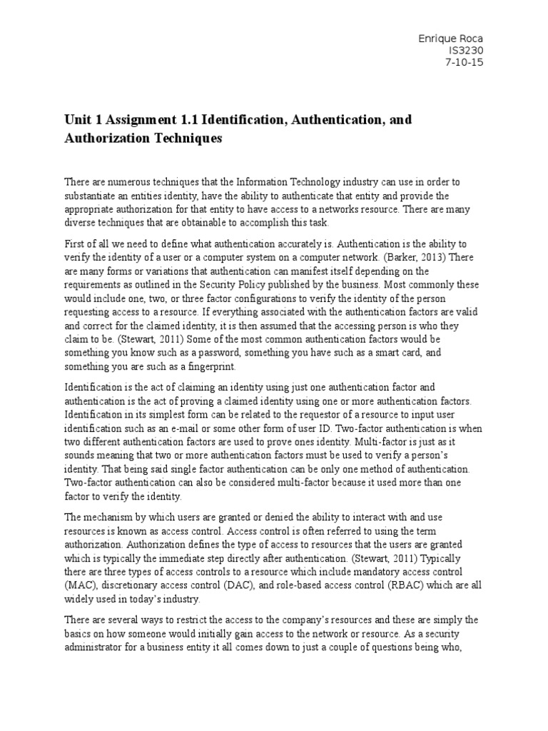 Identification, Authentication, and Authorization Techniques ...