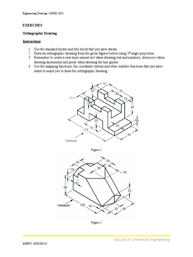 Orthographic Drawing Exercises | PDF