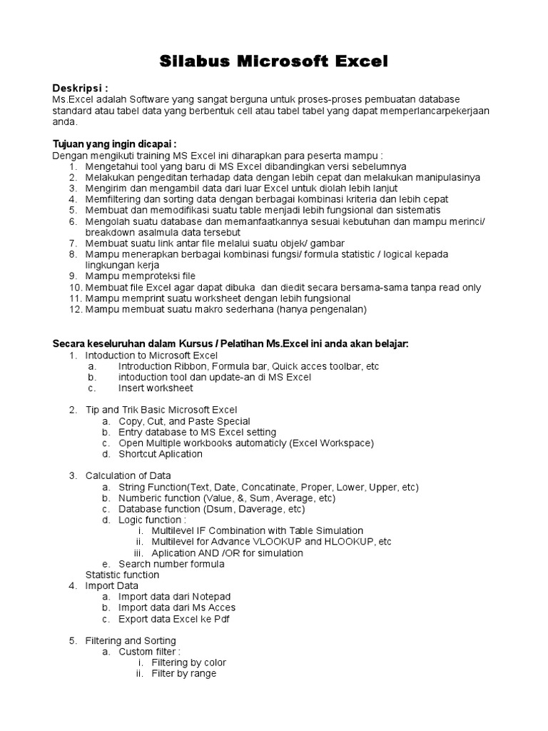 Silabus Excel | PDF | akses microsoft | Microsoft Excel