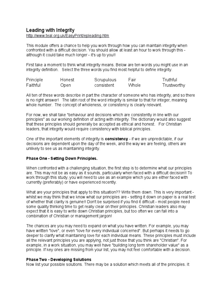 Leading With Integrity | PDF | Integrity | Leadership