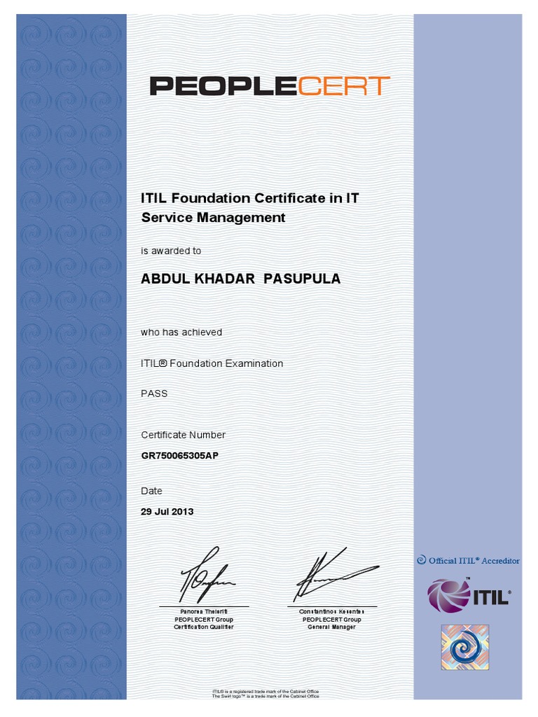 ITIL V3 Foundation - Certificate | PDF