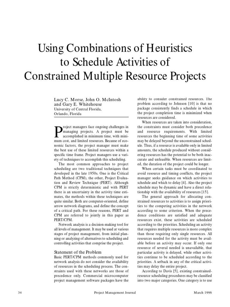 Using Combinations of Heuristics To Schedule Activities of Constrained ...