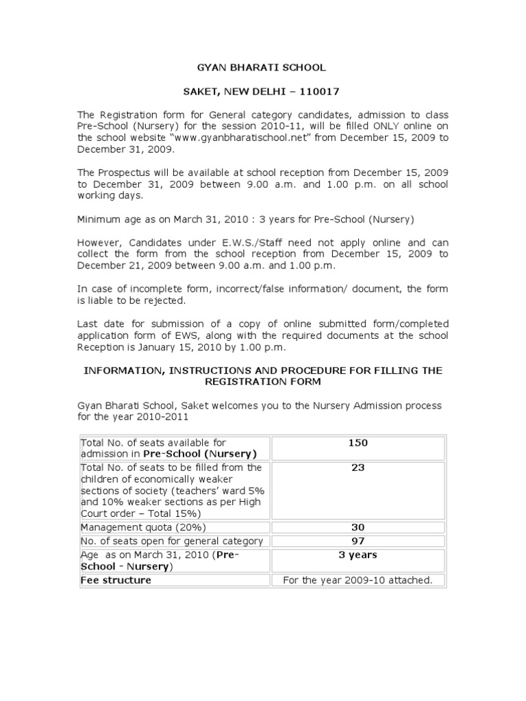 Gyan Bharati School - Admission Details | PDF | Preschool | Identity ...