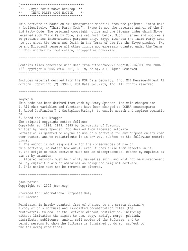Skype Third Party Attributions | PDF | Copyright | License