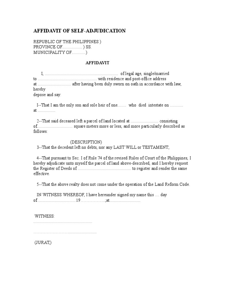 Affidavit Self Adjudication | PDF | Law And Economics | Civil Law ...