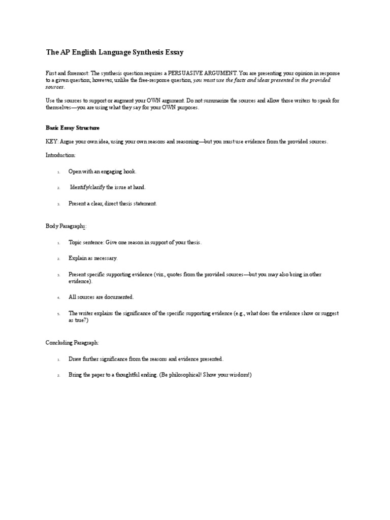 The AP English Language Synthesis Essay | PDF | Essays | Cognitive Science