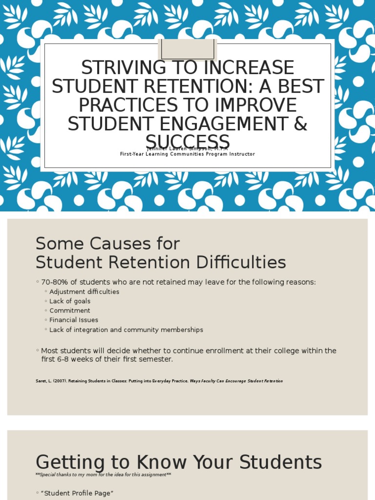 Striving To Increase Student Retention: A Best Practices To Improve ...