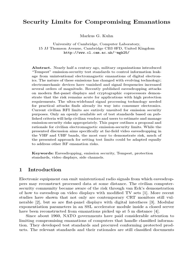 Security Limits For Compromising Emanations | PDF | Signal To Noise ...
