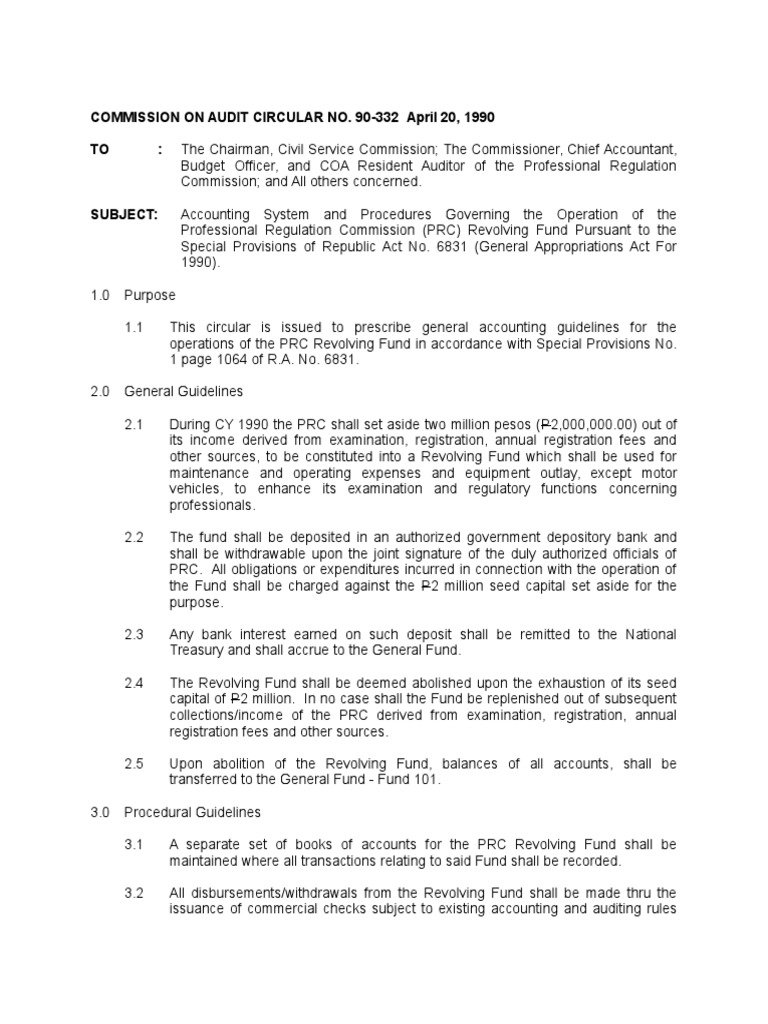 Commission On Audit Circular No. 90-332 April 20, 1990 TO | PDF ...