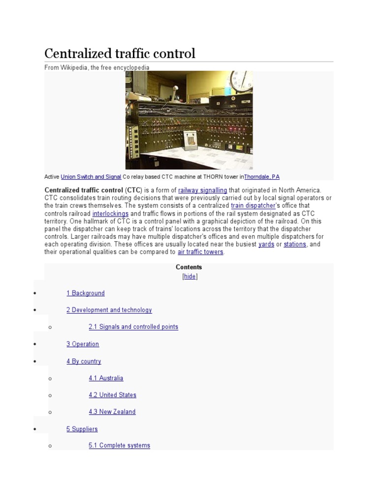 Centralized Traffic Control (CTC) Is A Form of | PDF | Land Transport ...