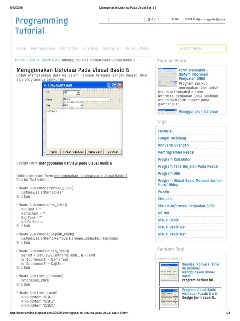 Menggunakan Listview Pada Visual Basic 6 | PDF