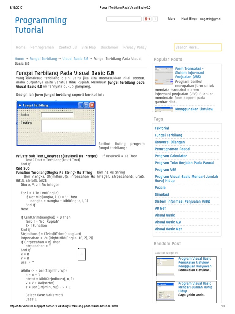 Fungsi Terbilang Pada Visual Basic 6 | PDF