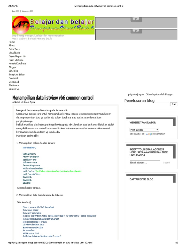 Menampilkan Data Listview Vb6 Common Control | PDF