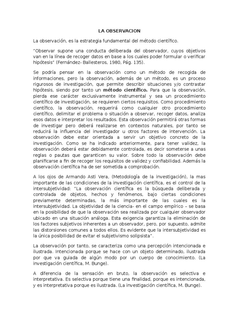 La Observación en Investigación Científica | PDF | Método científico ...
