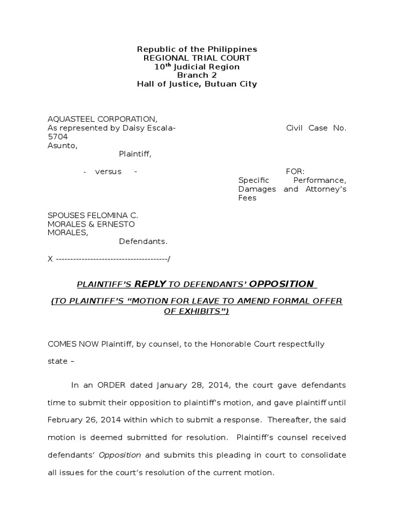 Reply To Opposition | PDF | Law