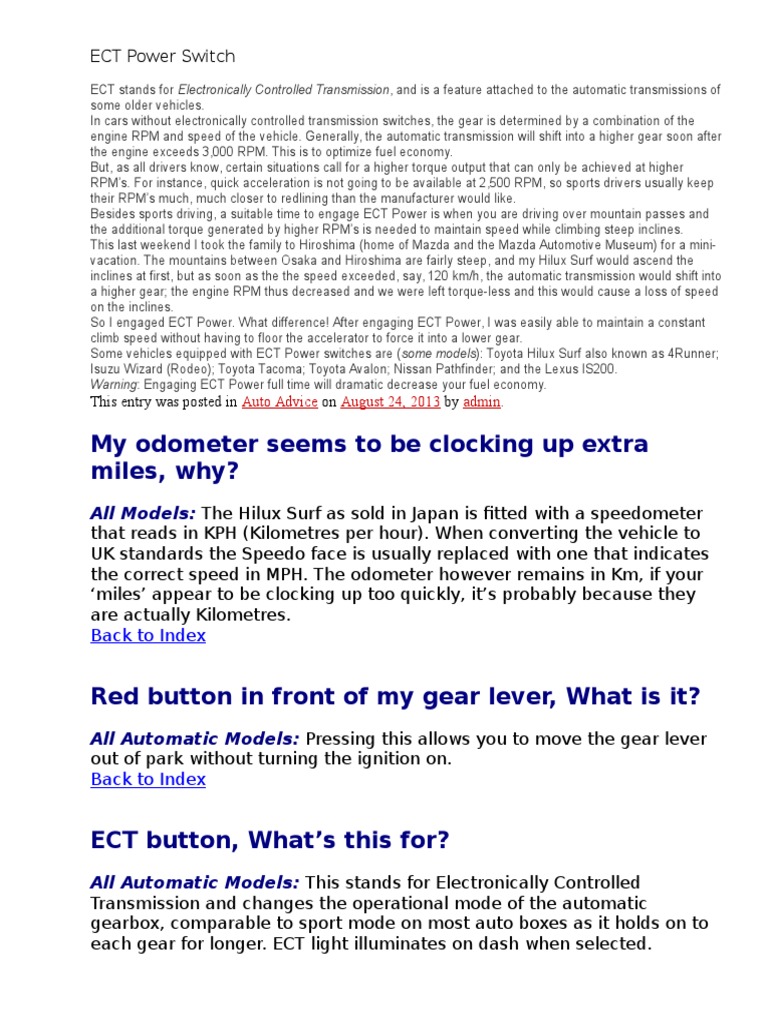 ECT Power Switch | PDF | Four Wheel Drive | Transmission (Mechanics)