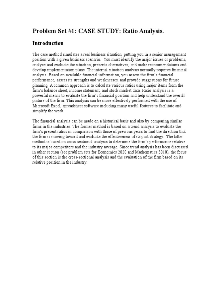 Problem Set #1: CASE STUDY: Ratio Analysis | Download Free PDF | Balance Sheet | Equity (Finance)