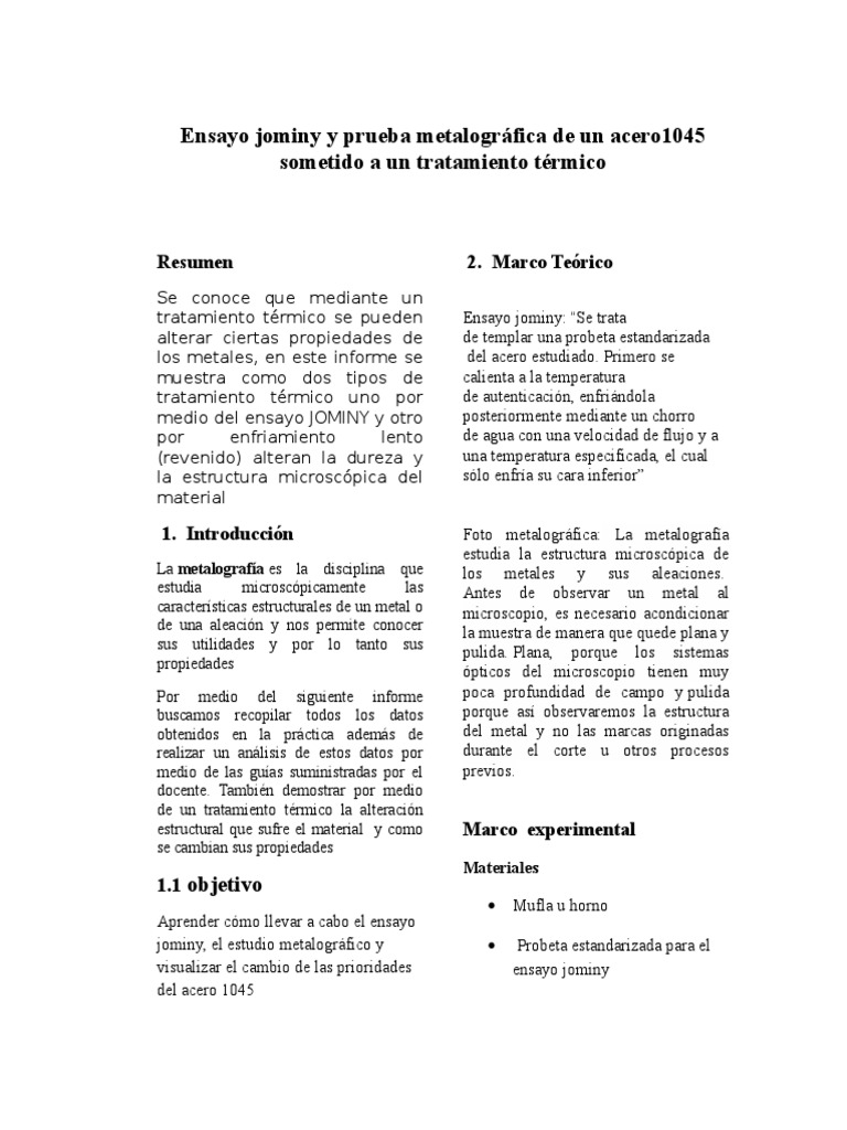 Prueba Jominy en Acero 1045 | PDF | Tratamiento a base de calor | Acero
