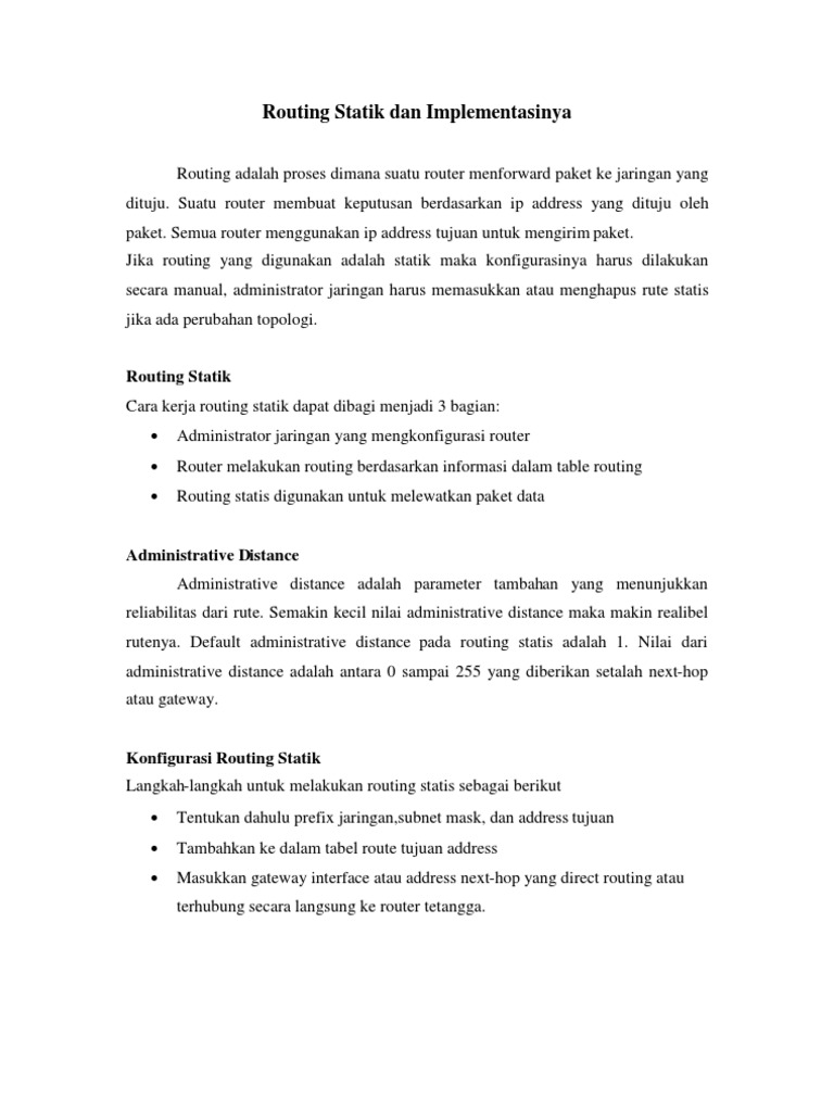 Konfigurasi Routing Statik Jaringan | PDF