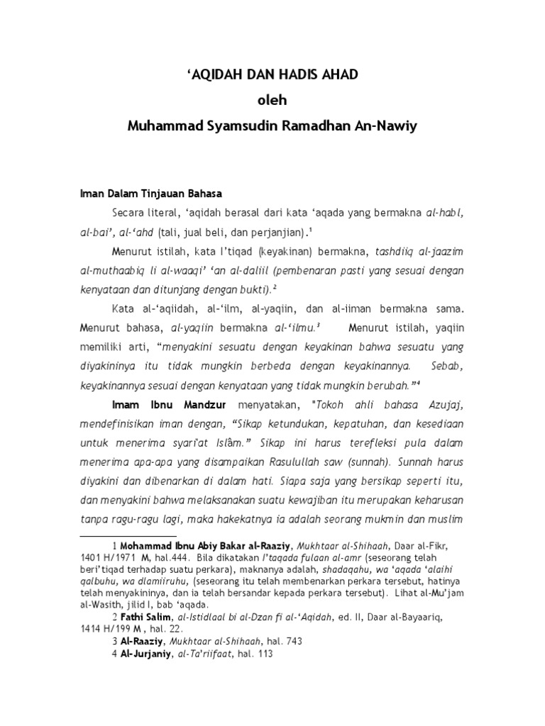 Aqidah Dan Hadis Ahad | PDF
