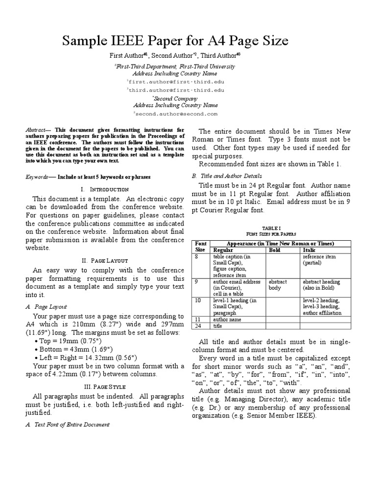 Sample IEEE Paper For A4 Page Size: First Author, Second Author, Third ...