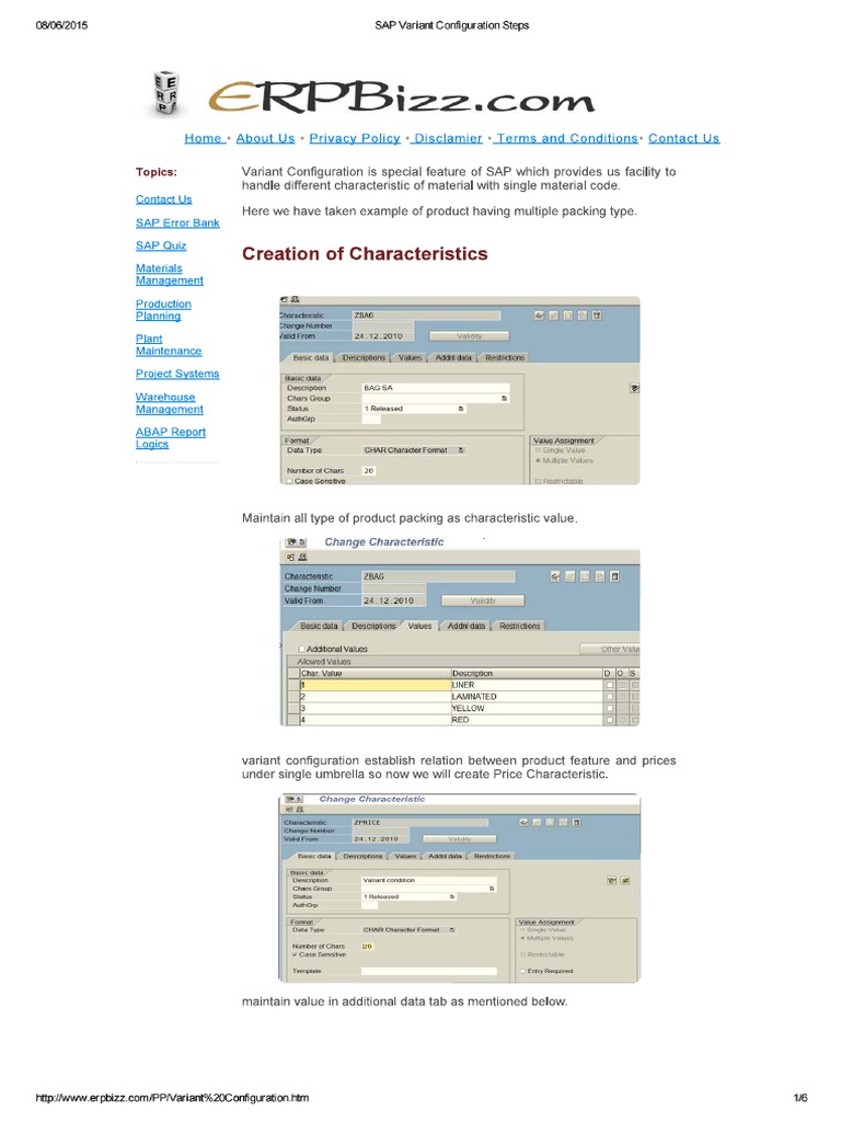 SAP Variant Configuration Steps | PDF