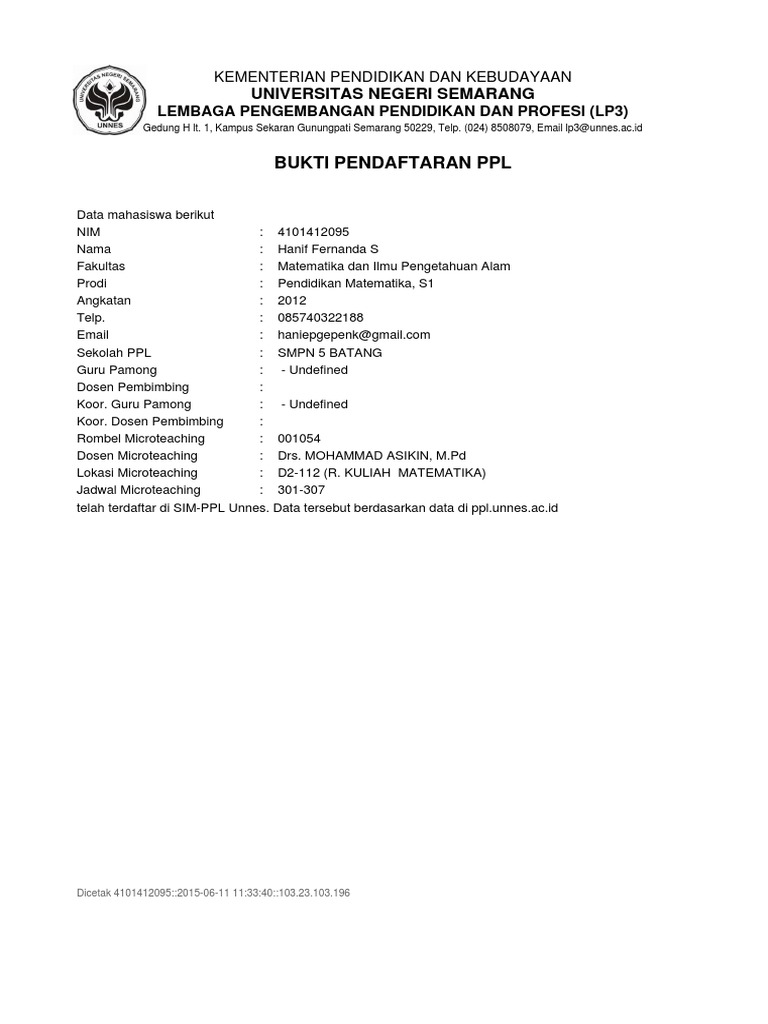 Form Pendaftaran PPL | PDF | Karier & Perkembangan