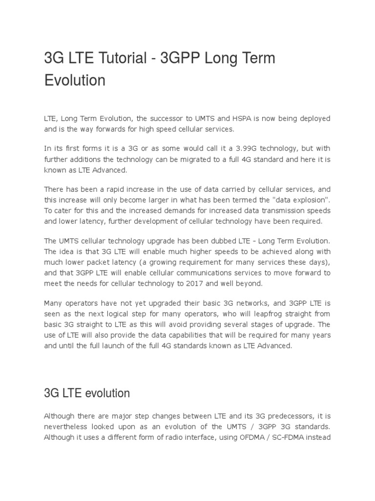 3G LTE Tutorial - 3GPP Long Term Evolution | Download Free PDF | High ...